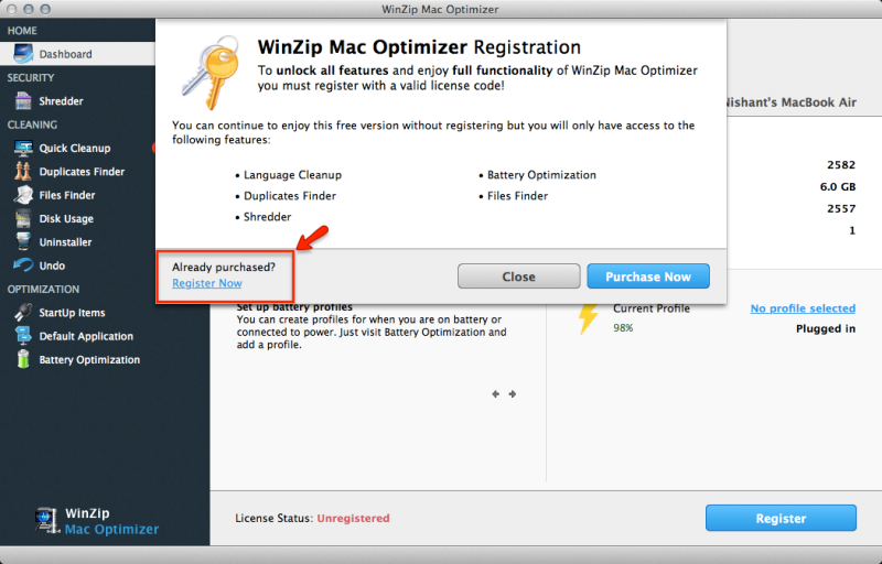 How do I activate or register my copy of Mac Optimizer?