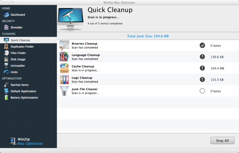How do I use Quick Cleanup to clean unnecessary files in Mac Optimizer?